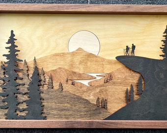 Mountain Wilderness Scene Laser-cut Layered Wood Wall Art - Etsy