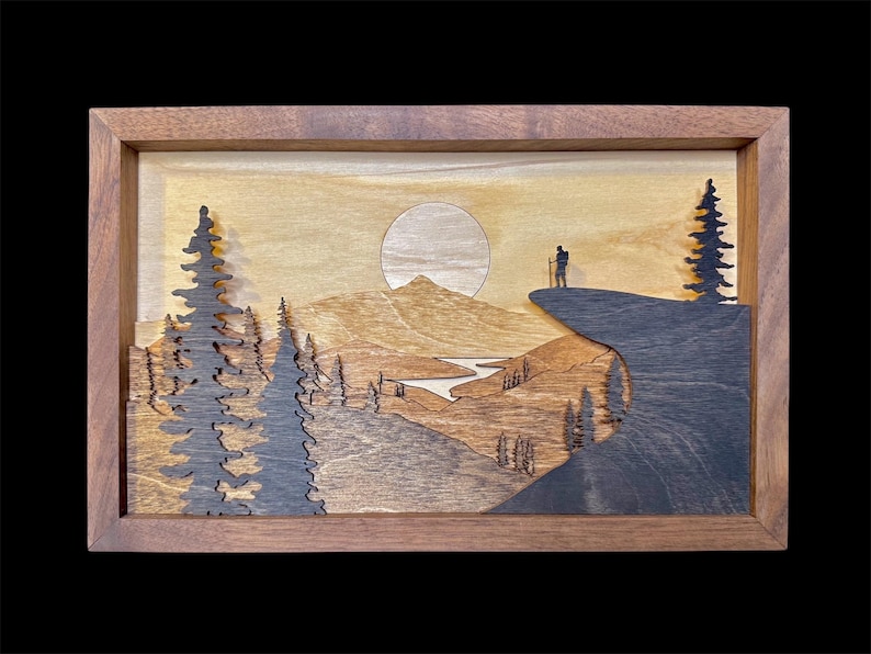 Layered Wood Hiker Scene: 3D Adventure Wall Art - Etsy