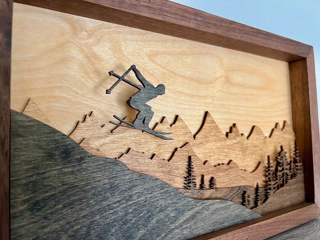Downhill Skier Layered Wood Scene, Ski Bum, Skiing, Downhill Ski, Snow ...