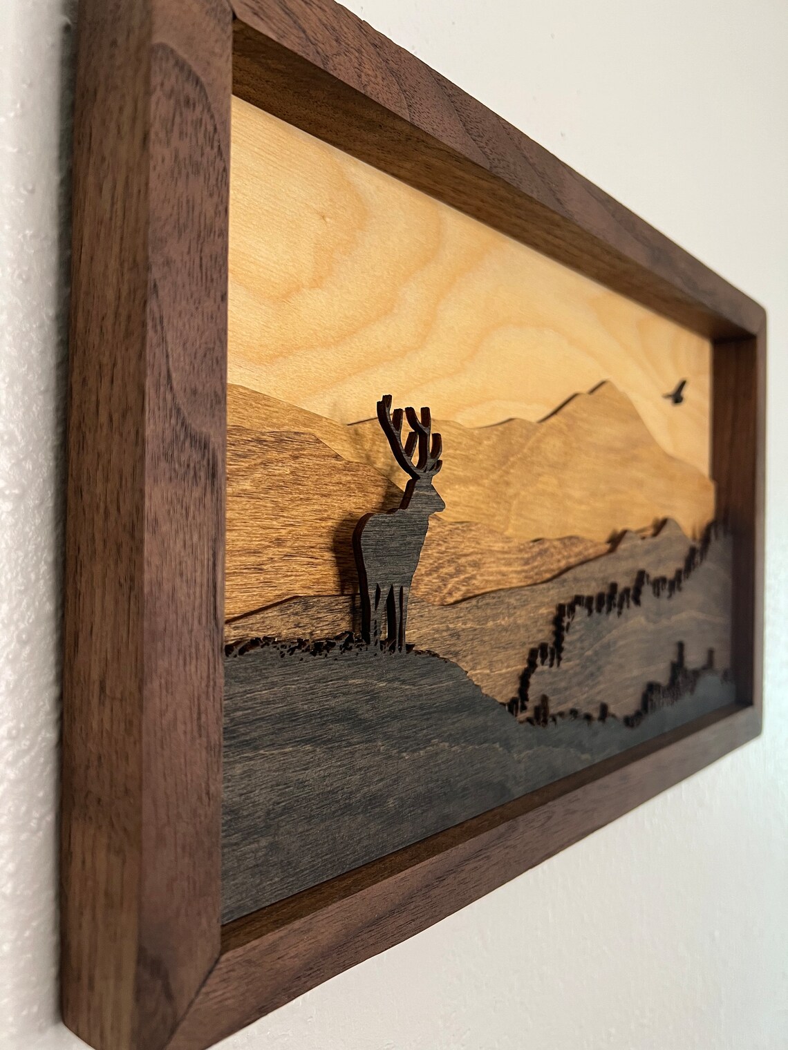 Elk in the Mountains Layered Wood Scene, Hunting, Nature, Adventure ...