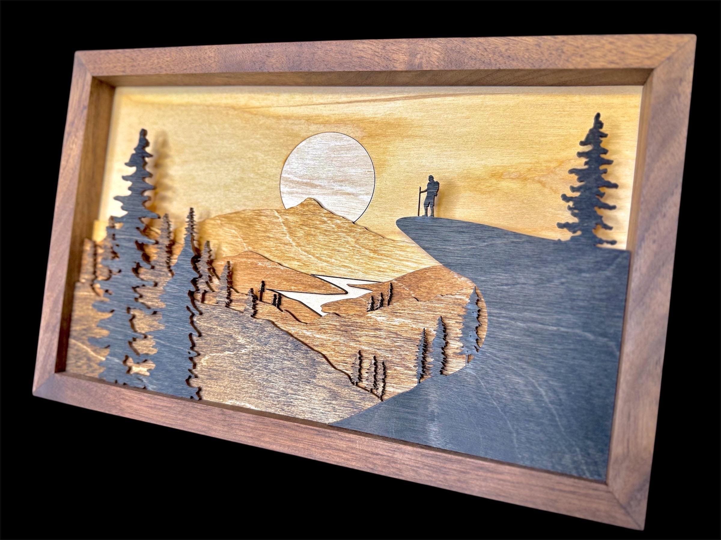 Layered Wood Hiker Scene: 3D Adventure Wall Art - Etsy