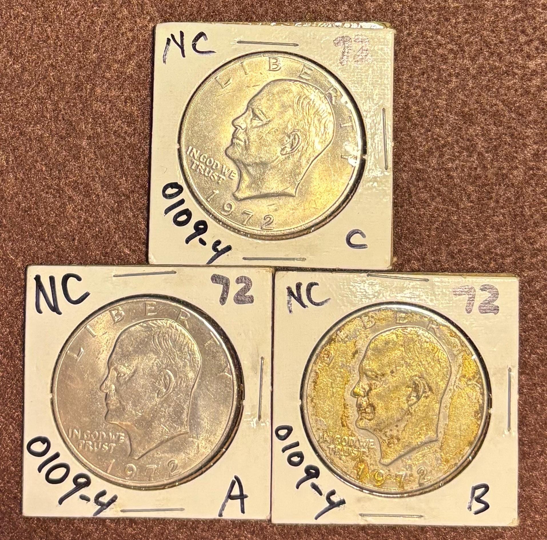 1972 IKE 40% Silver Coins, Eisenhower Dollar Coins, Philadelphia ...