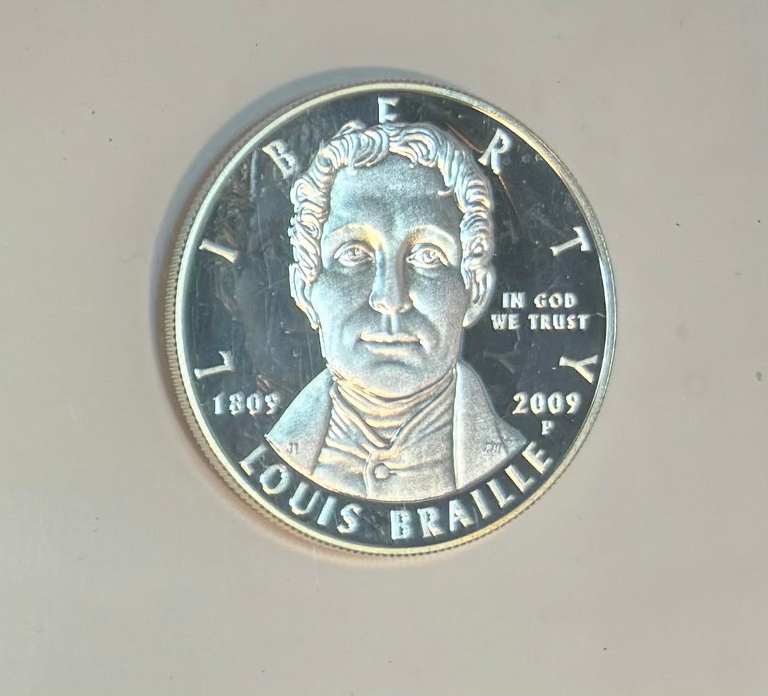 2009 Louis Braille Silver 90% Coin Proof Silver Dollar 1809-2009 ...