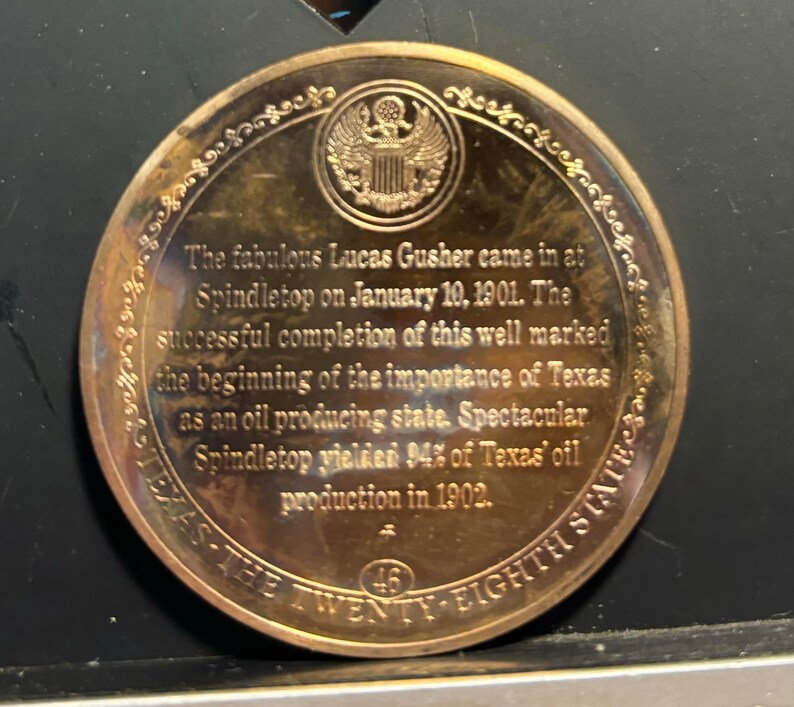1968 Franklin Mint, Lucas Gusher, Spindle Top Oil Field 1901, Coin ...