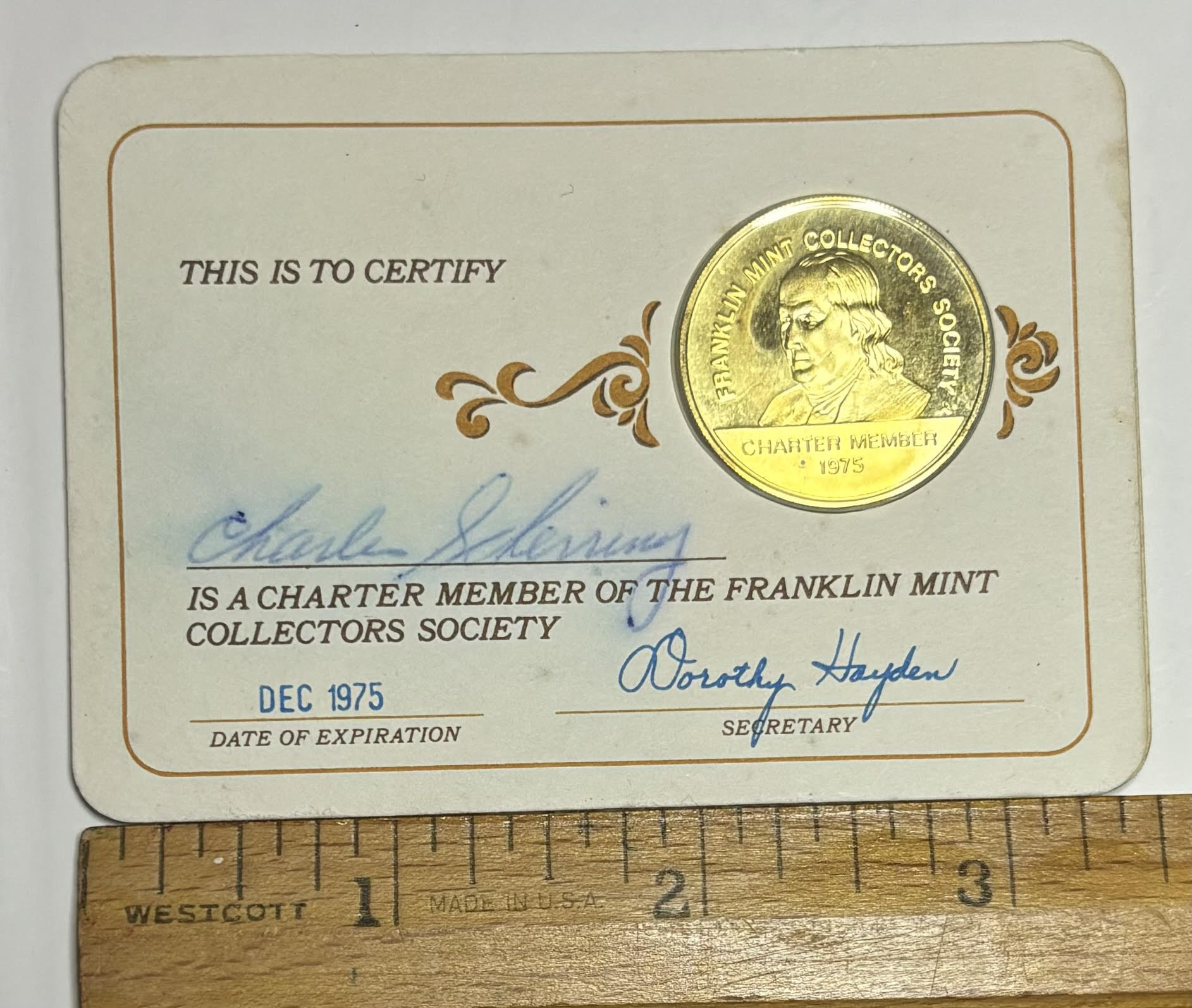 1975 24kt Gold Plated Franklin Mint Collectors Society COIN, Sterling ...