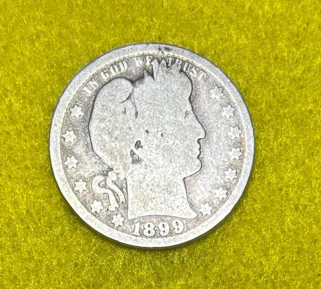 1899 BARBER Quarter Coin, SILVER, Philadelphia Mint, Circulated ...