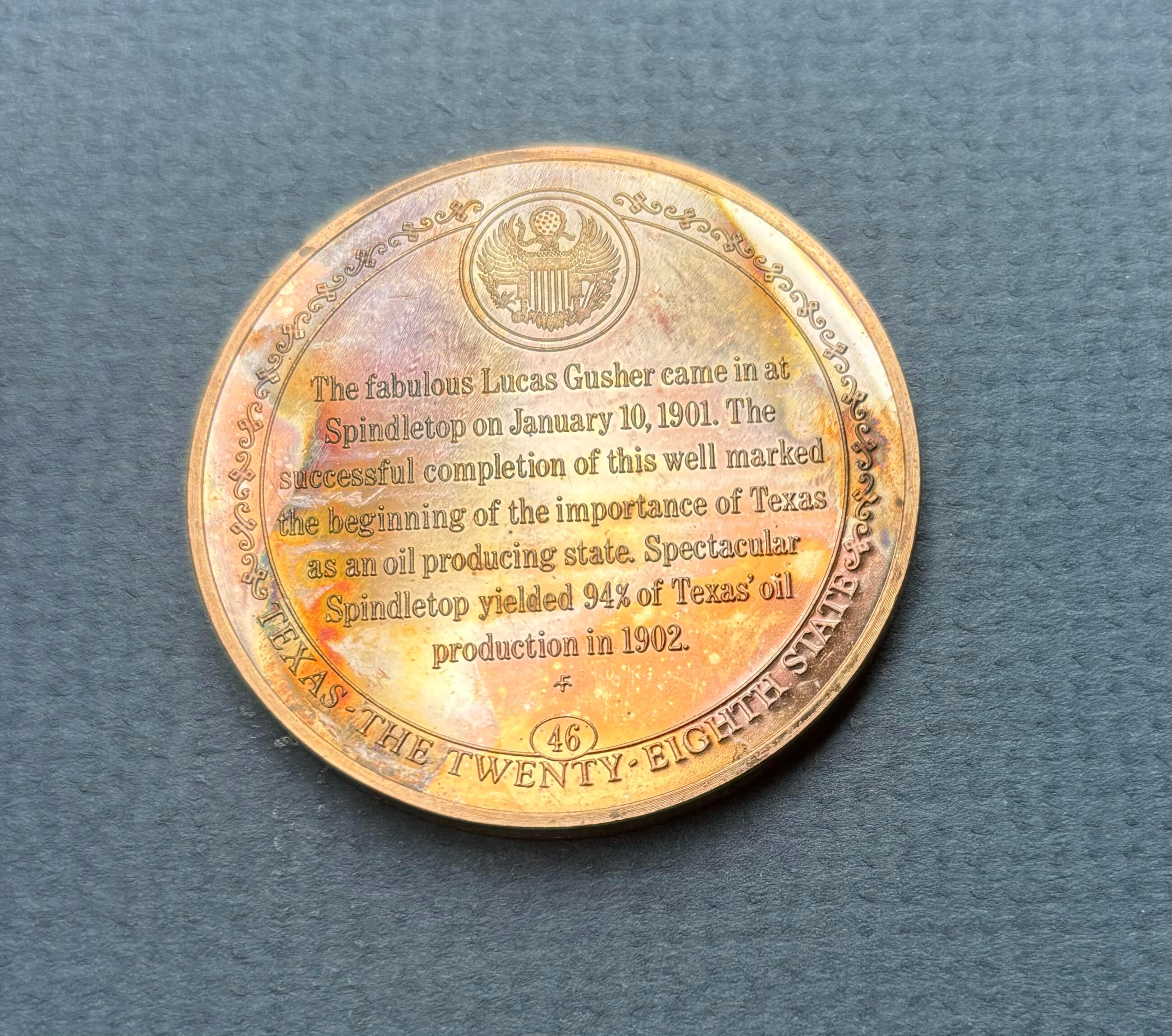 1968 Franklin Mint, Lucas Gusher, Spindle Top Oil Field 1901, Coin ...