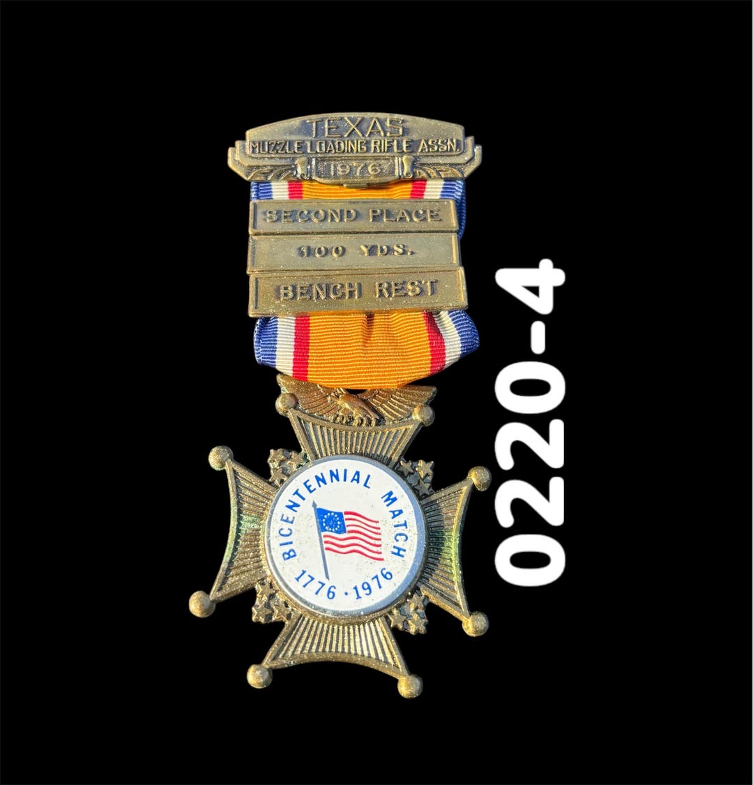 1976 TEXAS Muzzle Loading Rifle Association Medal, SECOND PLACE, 100 ...