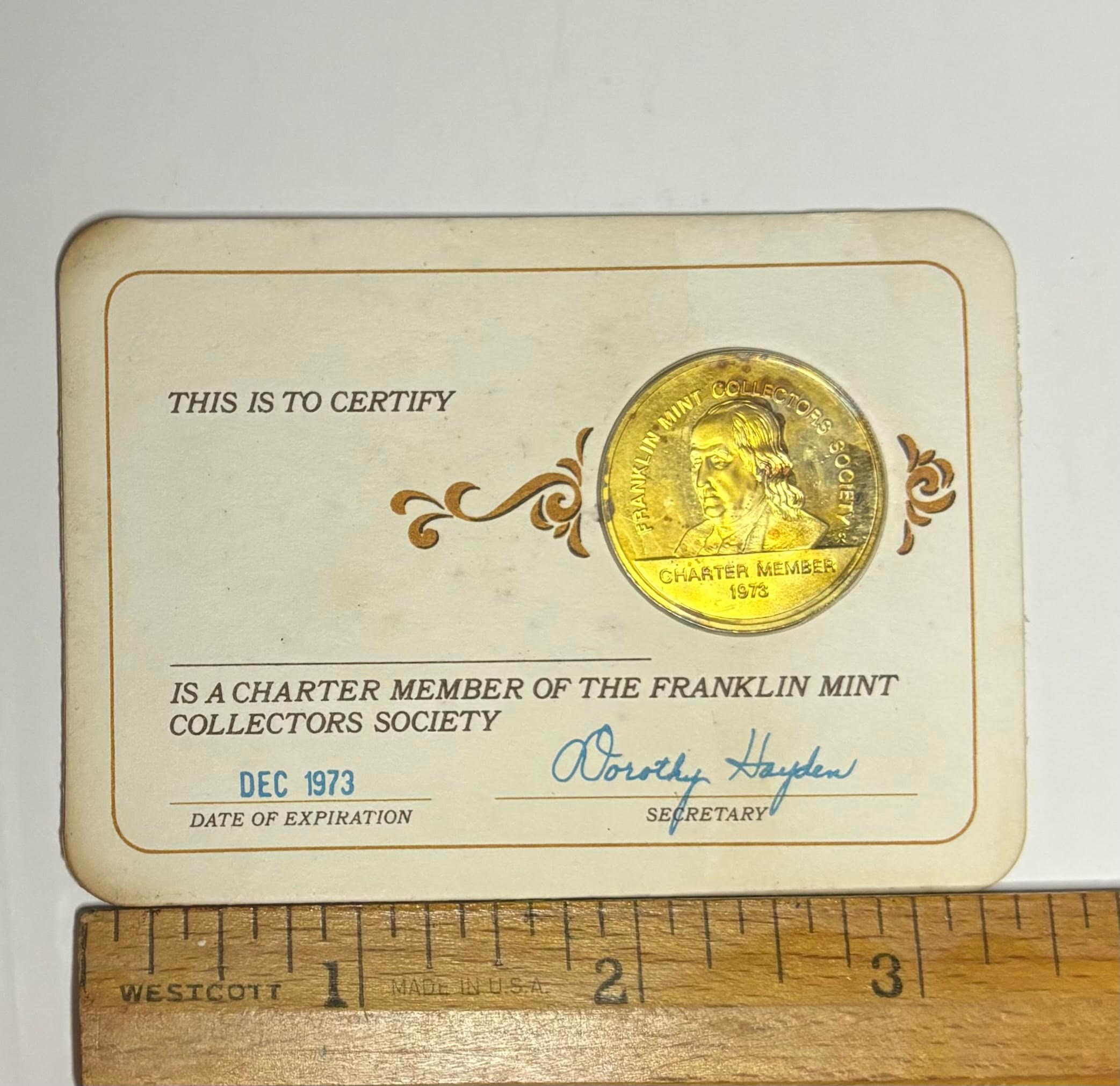 1973 24kt Gold Plated Franklin Mint Collectors Society COIN, Sterling ...