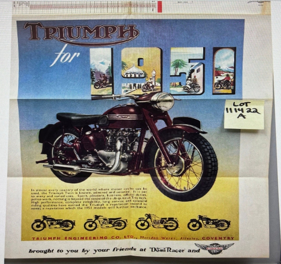 1951 Motorcycle, Poster Art July 1984 British Motorbike MCM Mid Century ...