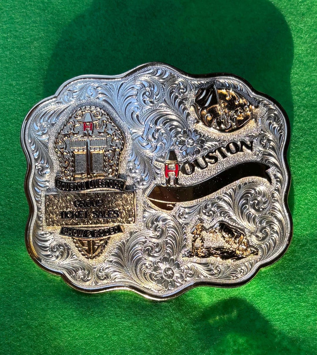 1996 HOUSTON LIVESTOCK Show & Rodeo BUCKLE, Group Ticket Sales, Silver ...