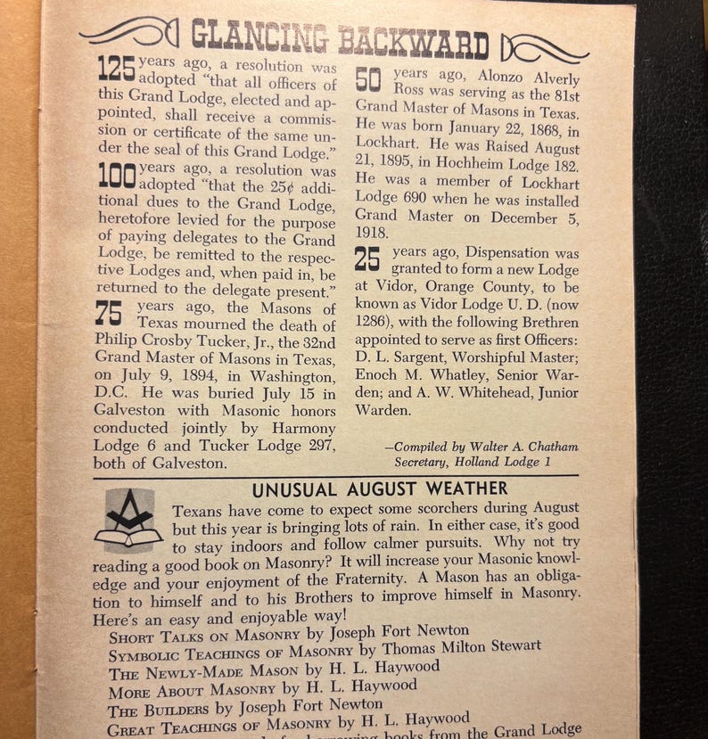 1969 August the Texas Freemason, First Mason on the Moon Edwin E ...