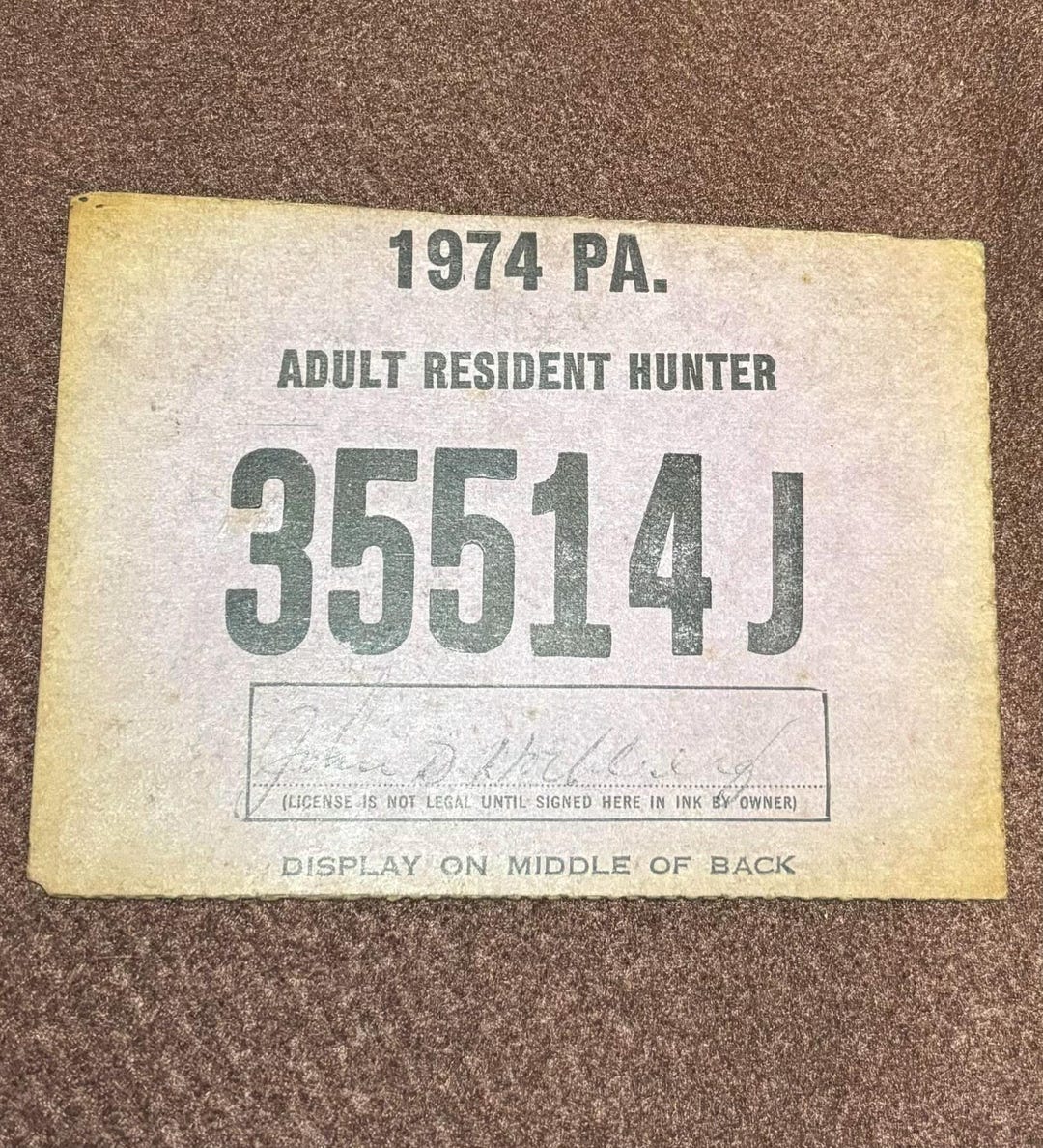 Vintage 1974 Hunting License PA, Adult Resident Hunter, Turkey Tag ...