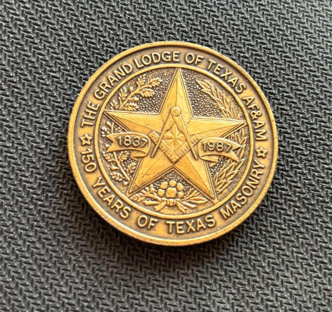 1987 Masonic Coin, Grand Lodge of TEXAS 150 Yrs of Texas MASONRY 1837 ...