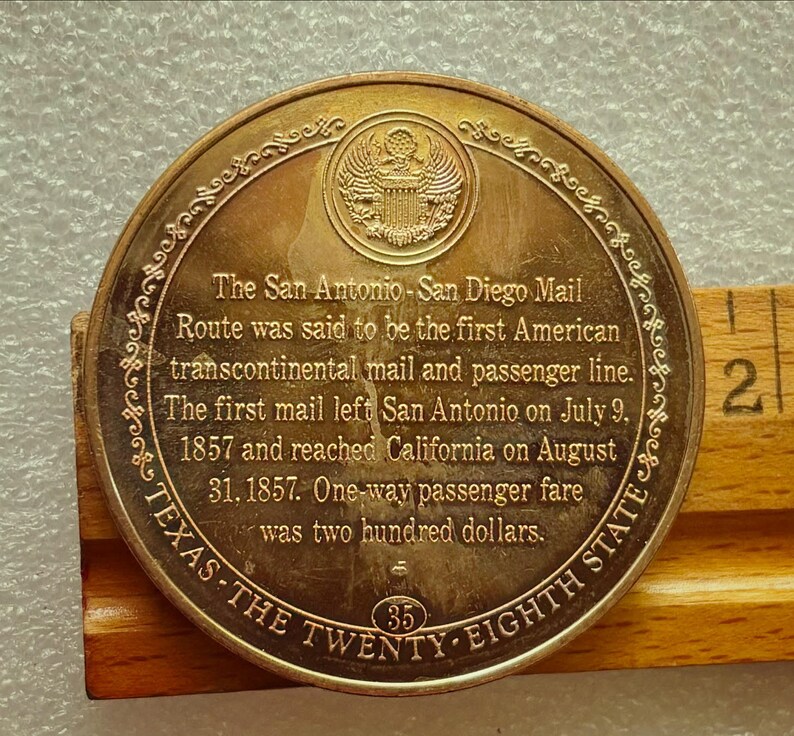 1968 Franklin Mint, SAN ANTONIO San Diego Mail Route 1857, Coin, Medal ...