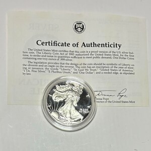 1987 SILVER AMERICAN EAGLE, 1 Ounce Fine Silver, .999 Silver, Proof Coin U.S. Mint, Numismatic ...