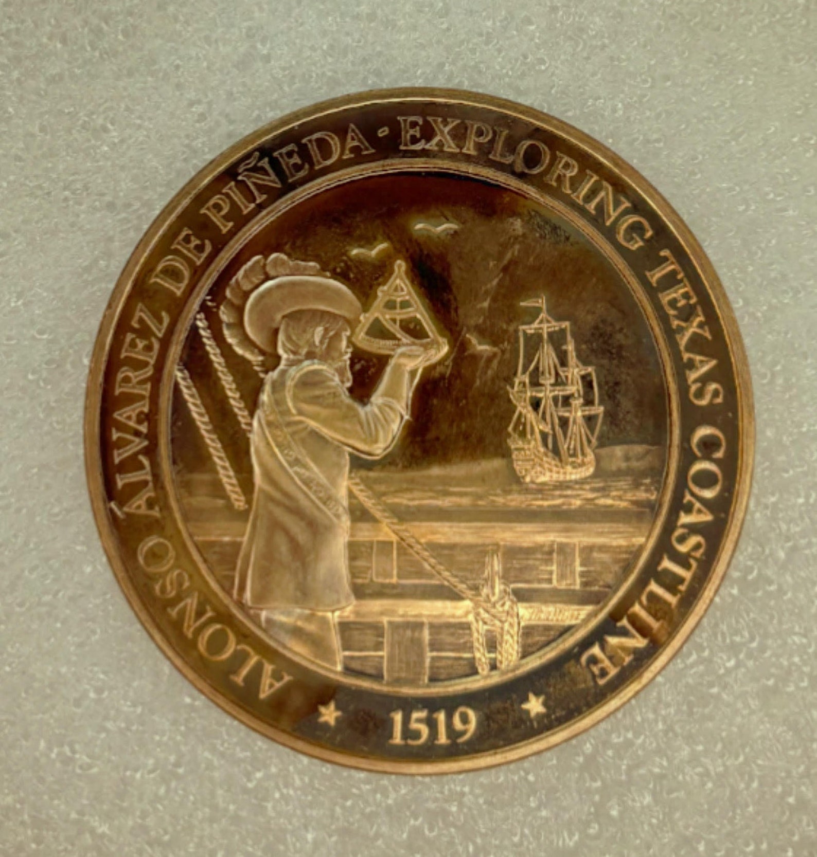1968 Alonzo Alvarez De Pineda, Texas Coastline 1519, Coin, Medallion ...