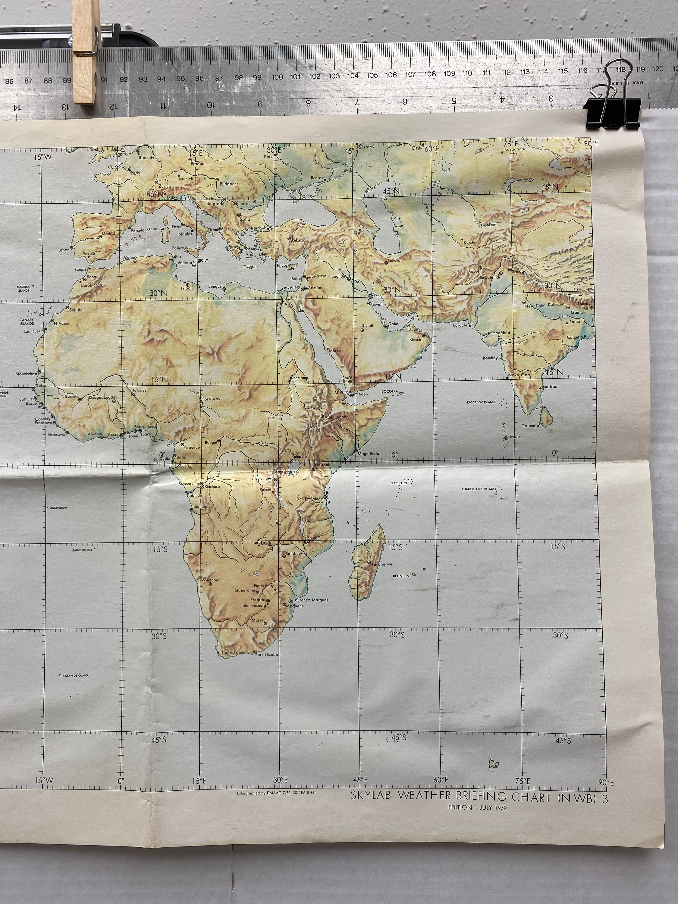 1972 Skylab Weather Briefing Chart Mercator Map, NASA Space Station ...