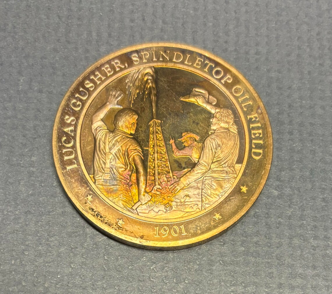 1968 Franklin Mint, Lucas Gusher, Spindle Top Oil Field 1901, Coin ...