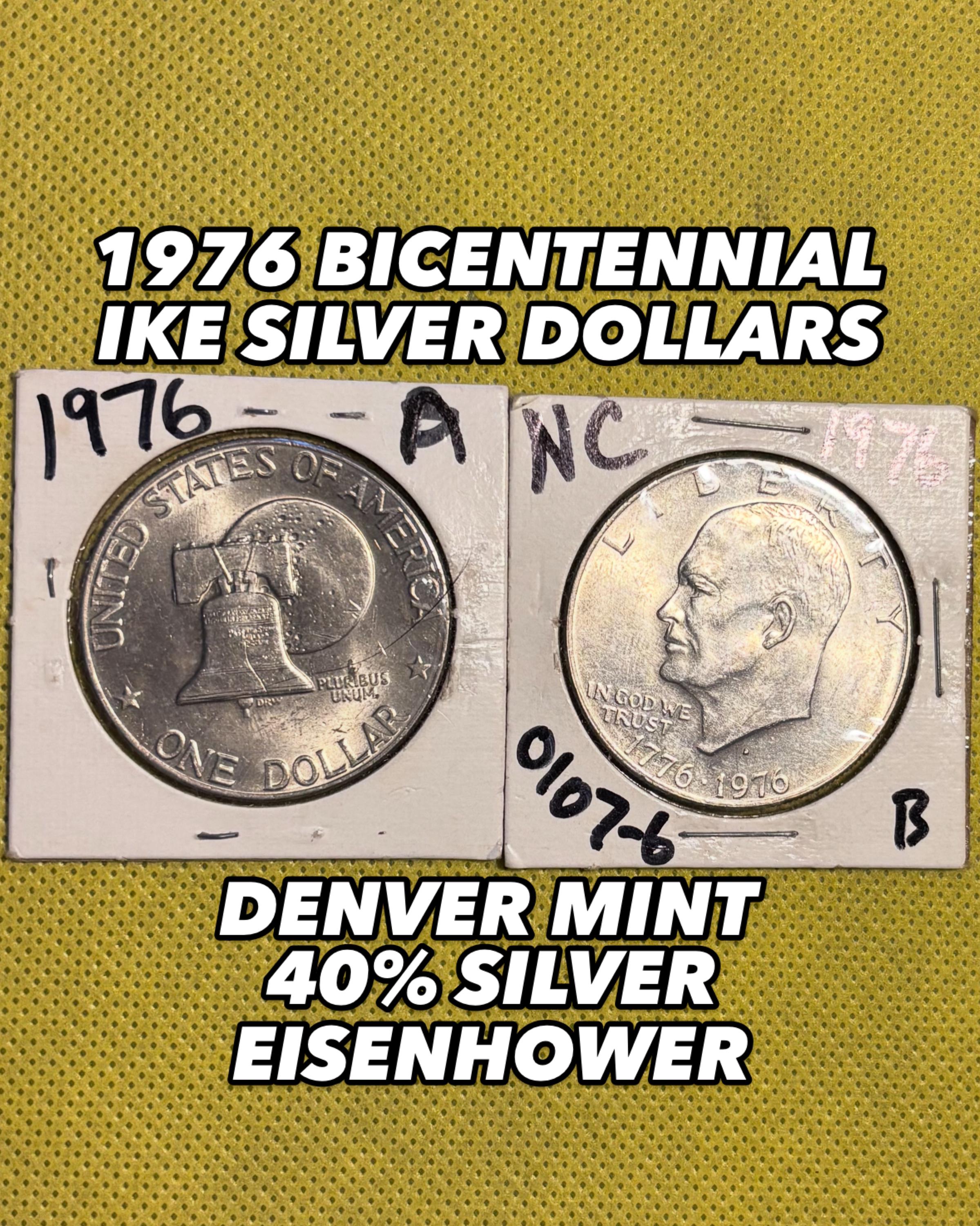 1976 Eisenhower Silver Dollars, 40% Silver Coins, DENVER Mint, 1776 Bicentennial Commemorative ...