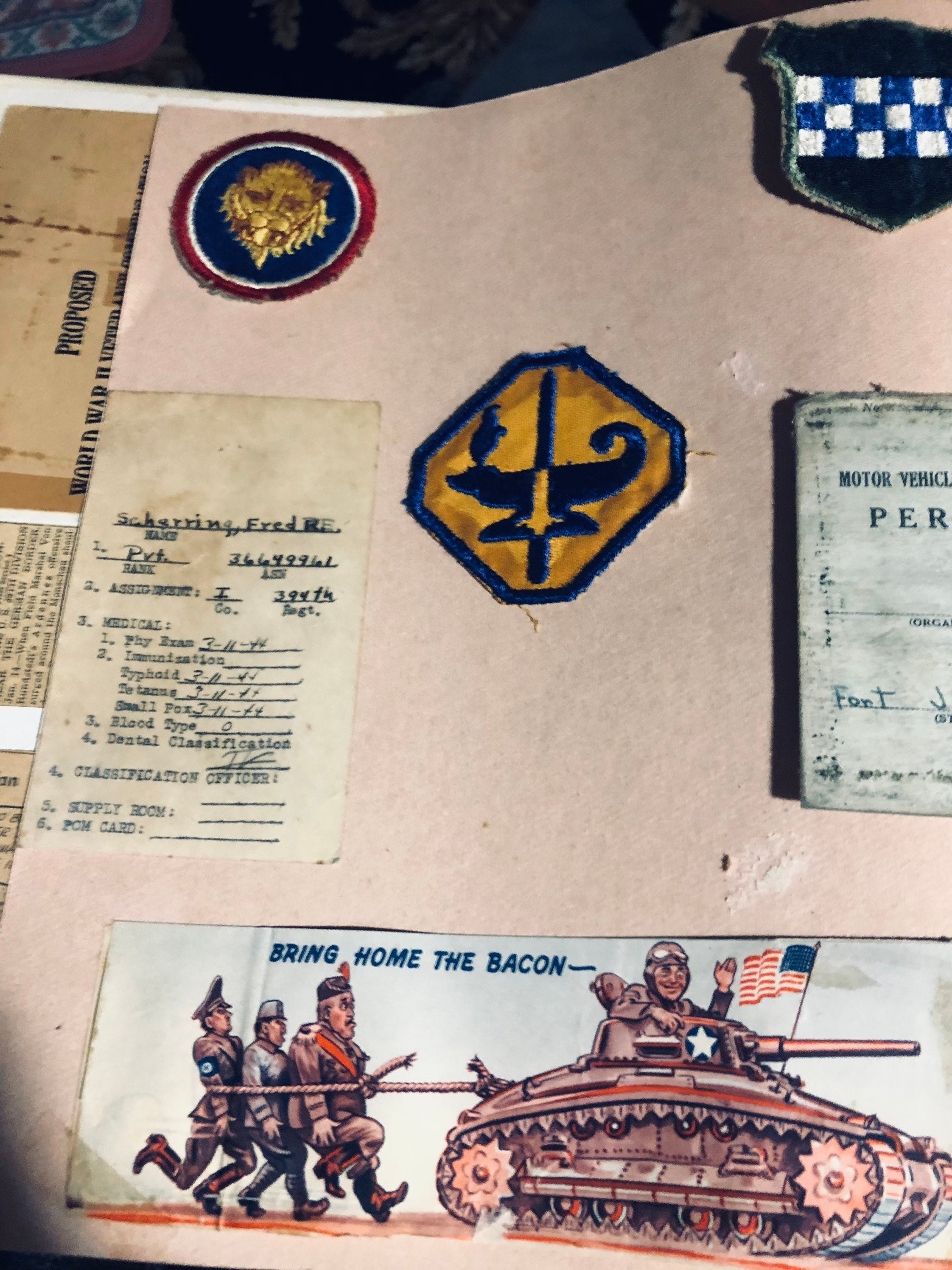 1940's WWII - Military Scrapbook - Ephemera, Patches, Tickets, Maps ...