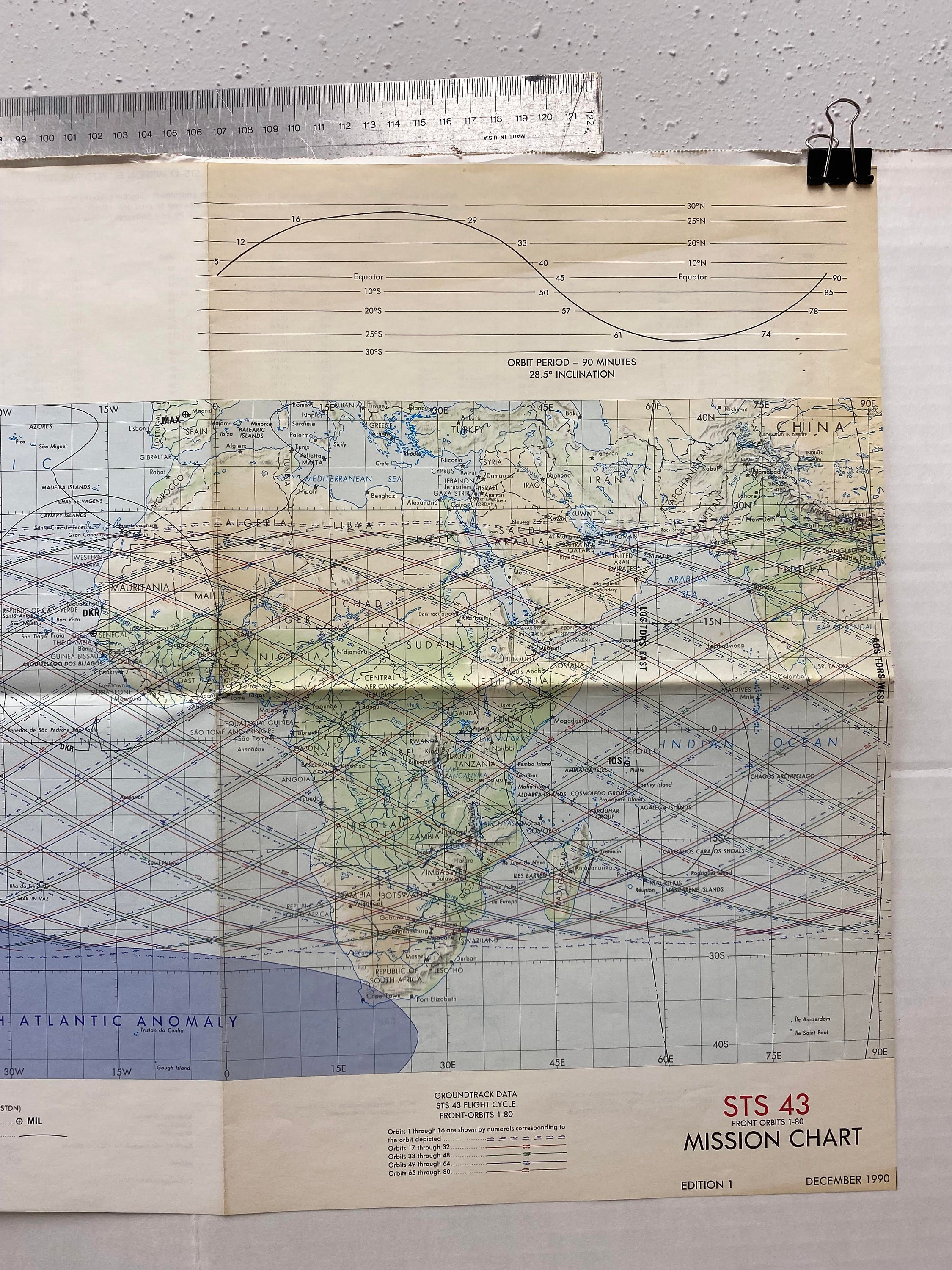 1990 Space Shuttle Atlantis Mission Chart STS 43 Aerospace Two Sided ...