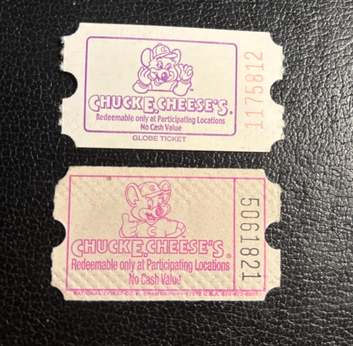 1998 1999 Chuck E Cheese's Tokens 5 Prize Token, Five X Chucky Cheese ...
