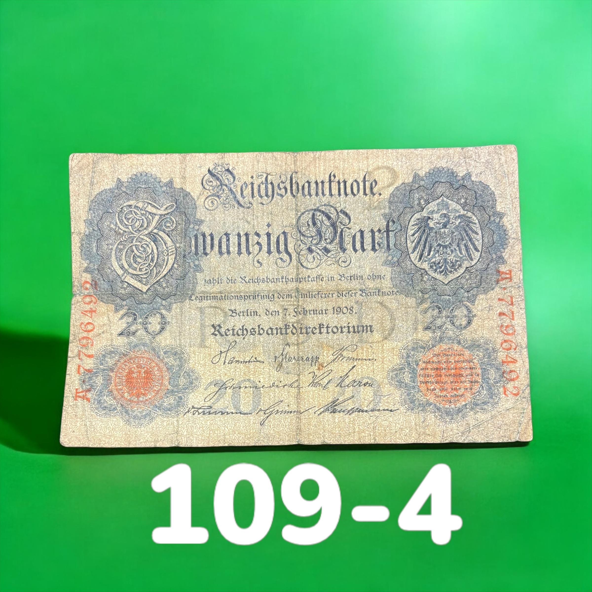 1908 - 1909 Pre WWI GERMAN Reich Marks, BANKNOTES, Bank Notes, 1 Note ...