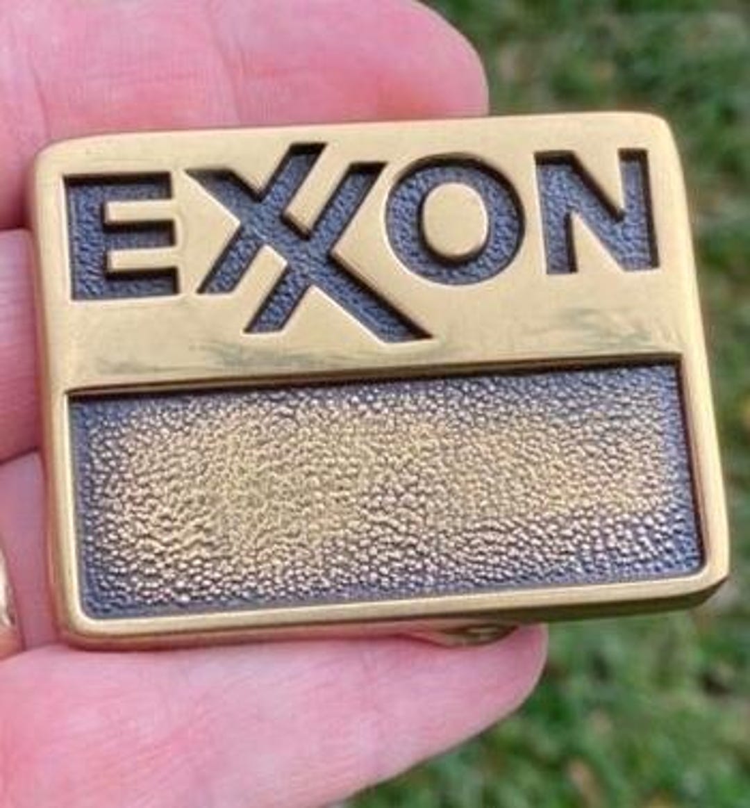 Vintage 1981, Exxon Brass Belt Buckle, BTS Basic Tool Supply, Made in ...