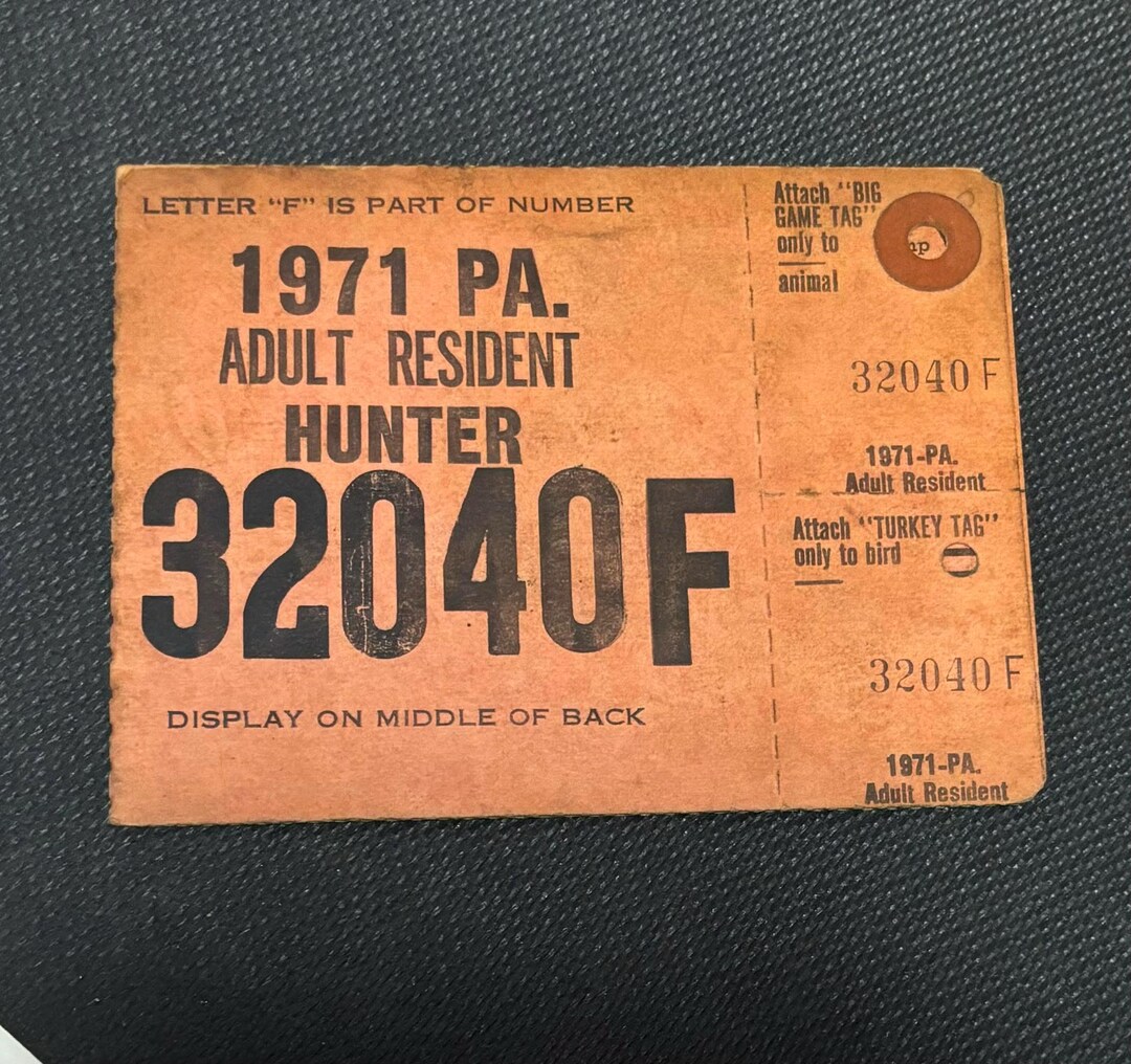 Vintage 1971 Hunting License PA, Adult Resident Hunter, Turkey Tag ...