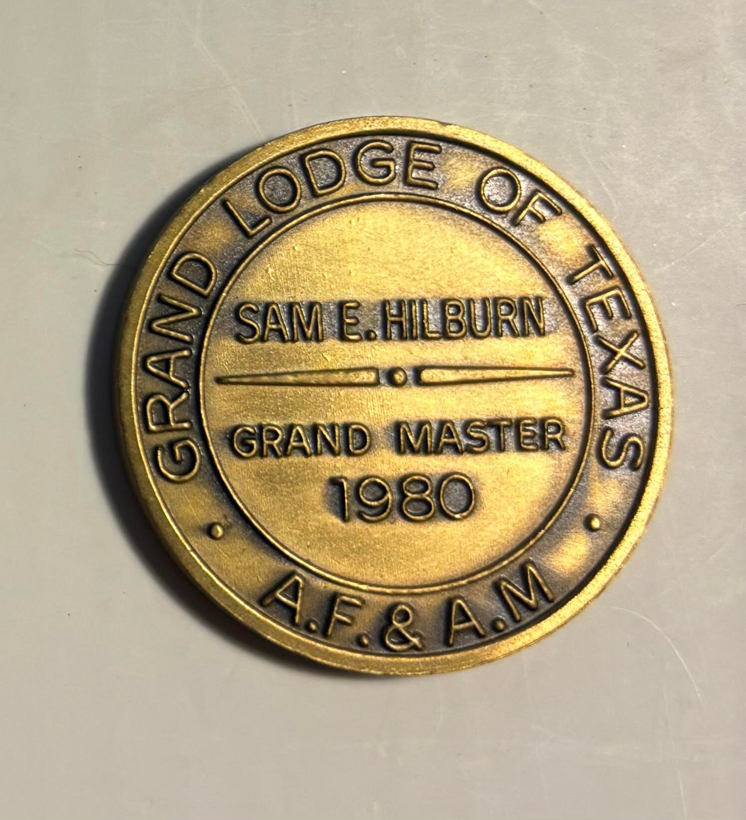 1980 Masonic Coin, Grand Lodge of Texas ,AF&AM Sam E. Hilburn, Grand ...