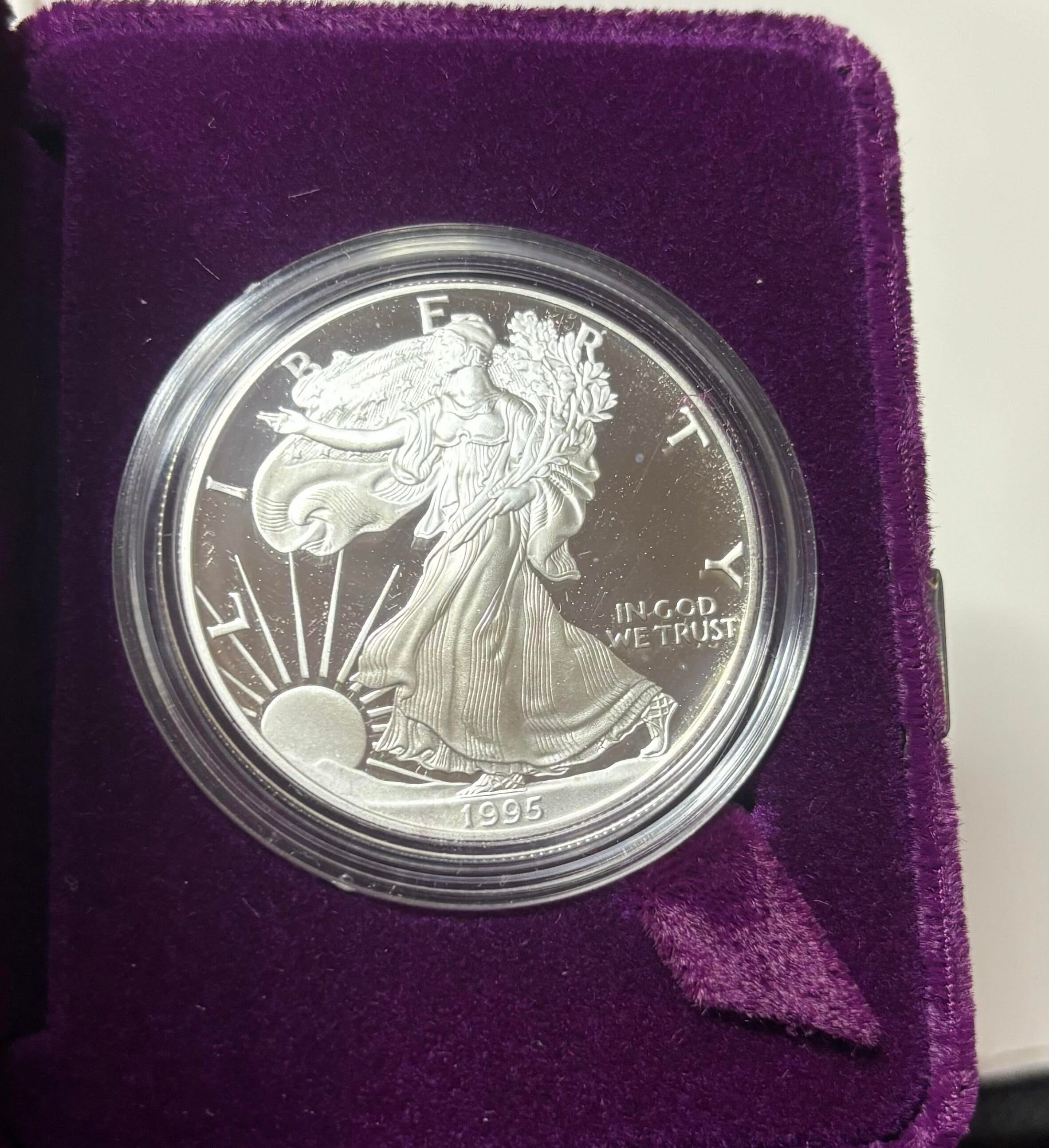 1995 SILVER AMERICAN EAGLE, 1 Ounce Fine Silver, .999 Silver, Proof Coin U.S. Mint, Numismatic ...