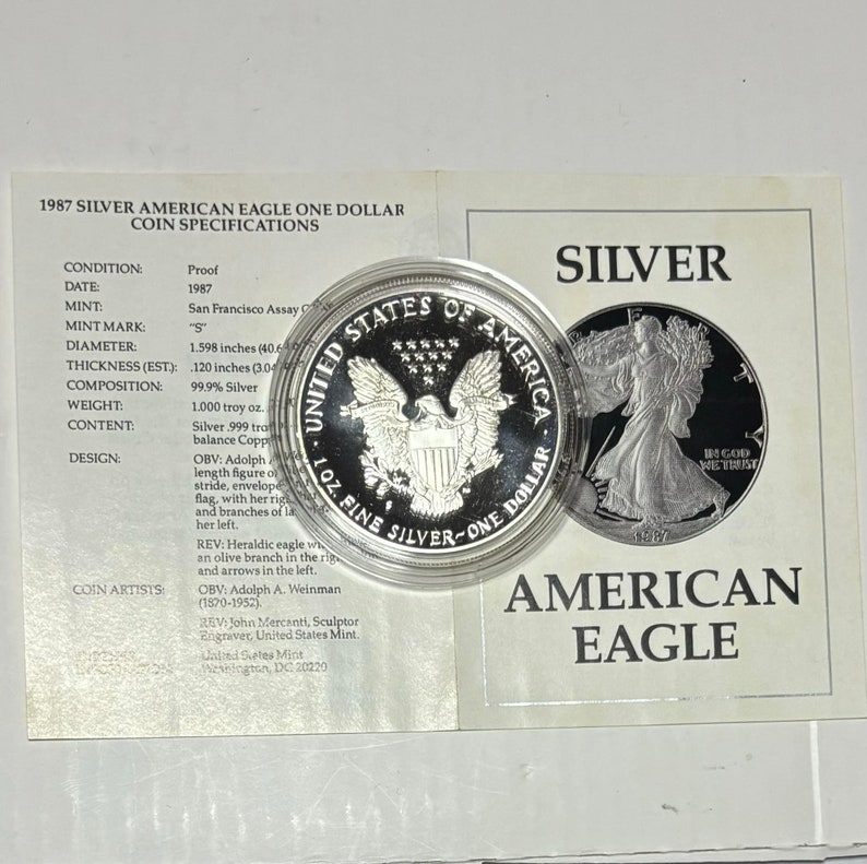 1987 SILVER AMERICAN EAGLE, 1 Ounce Fine Silver, .999 Silver, Proof ...
