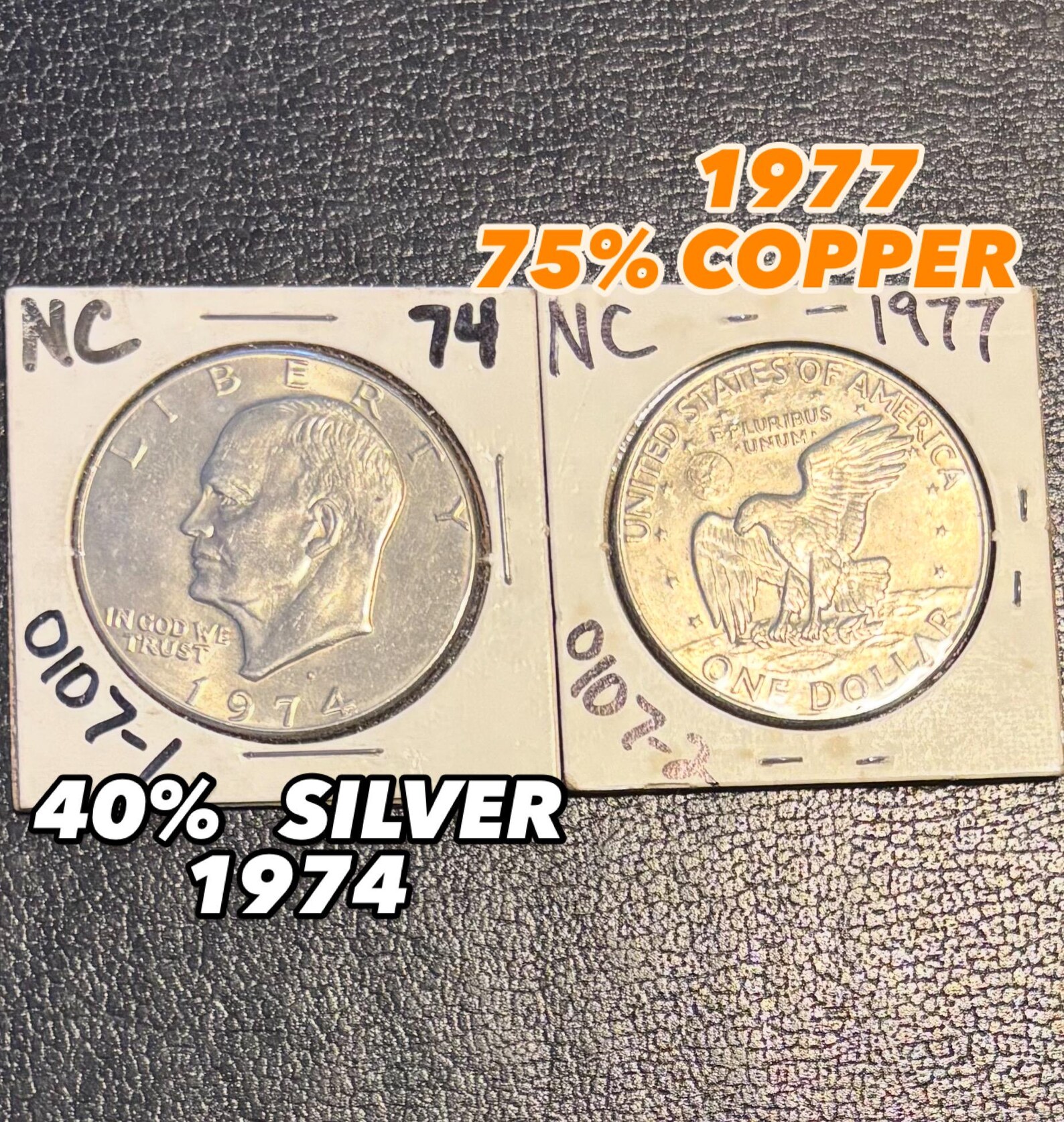 1974 IKE 40% Silver Coin & 1977 Eisenhower Dollar Coin, Denver Mint ...