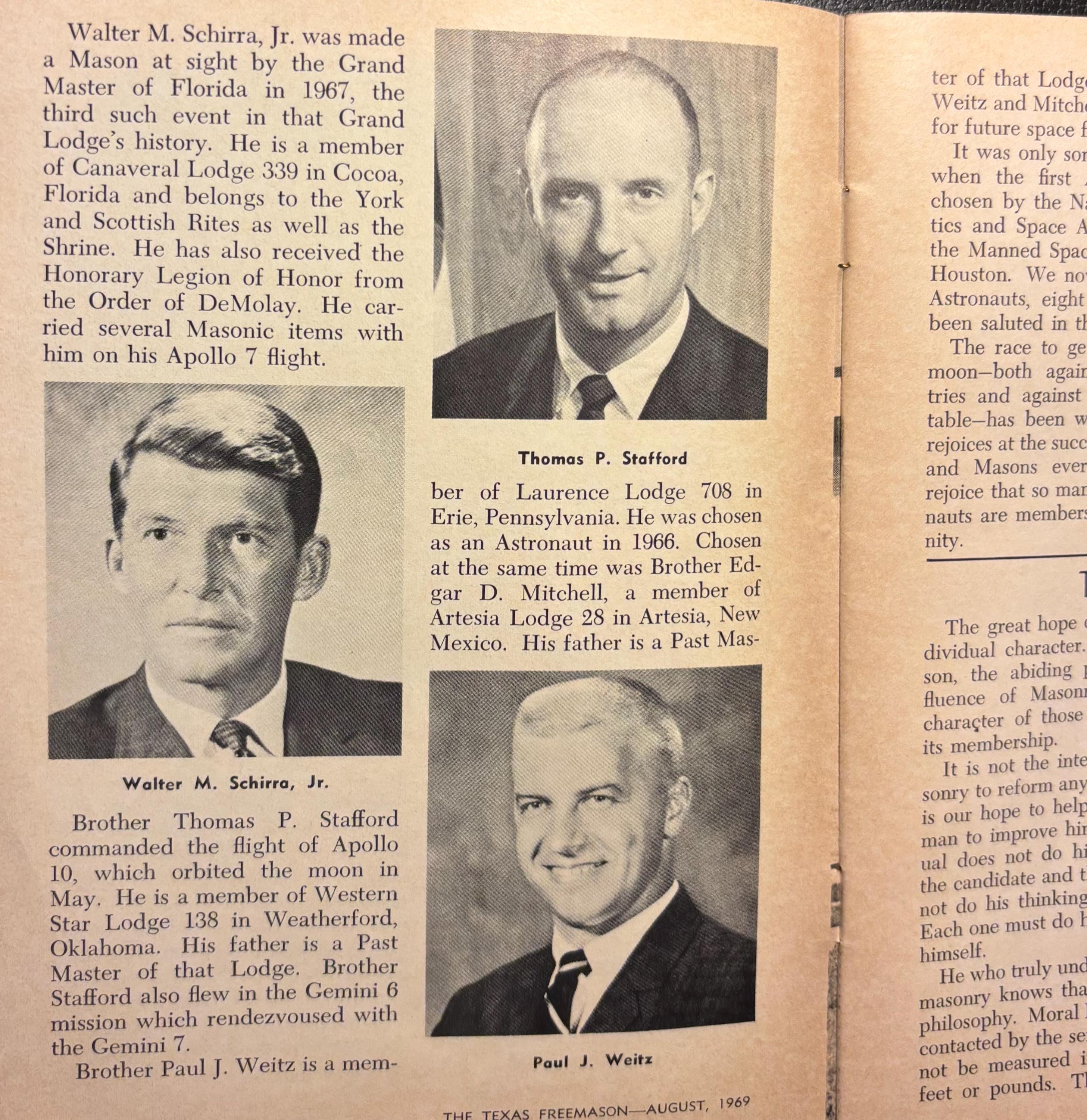 1969 August the Texas Freemason, First Mason on the Moon Edwin E ...