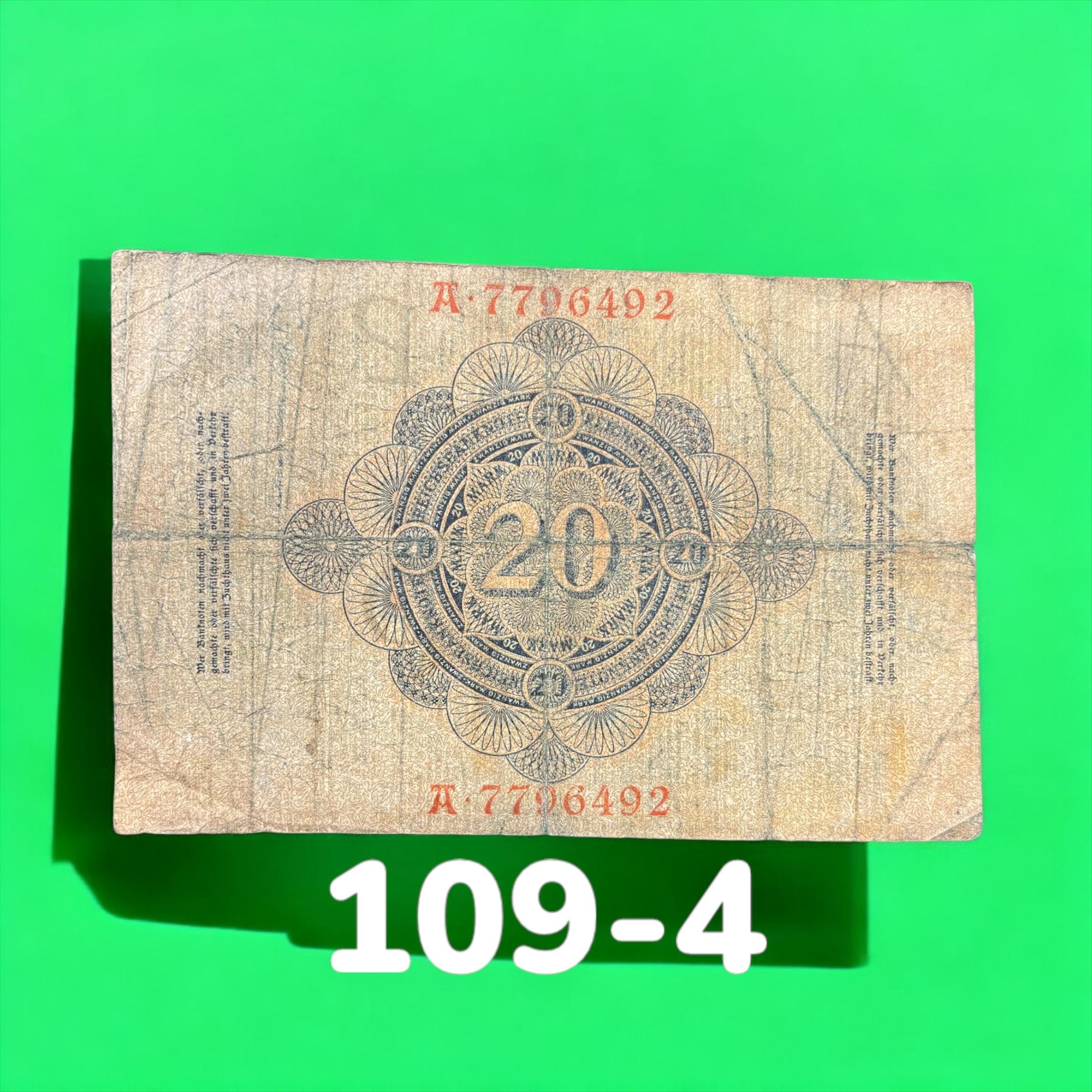 1908 - 1909 Pre WWI GERMAN Reich Marks, BANKNOTES, Bank Notes, 1 Note ...