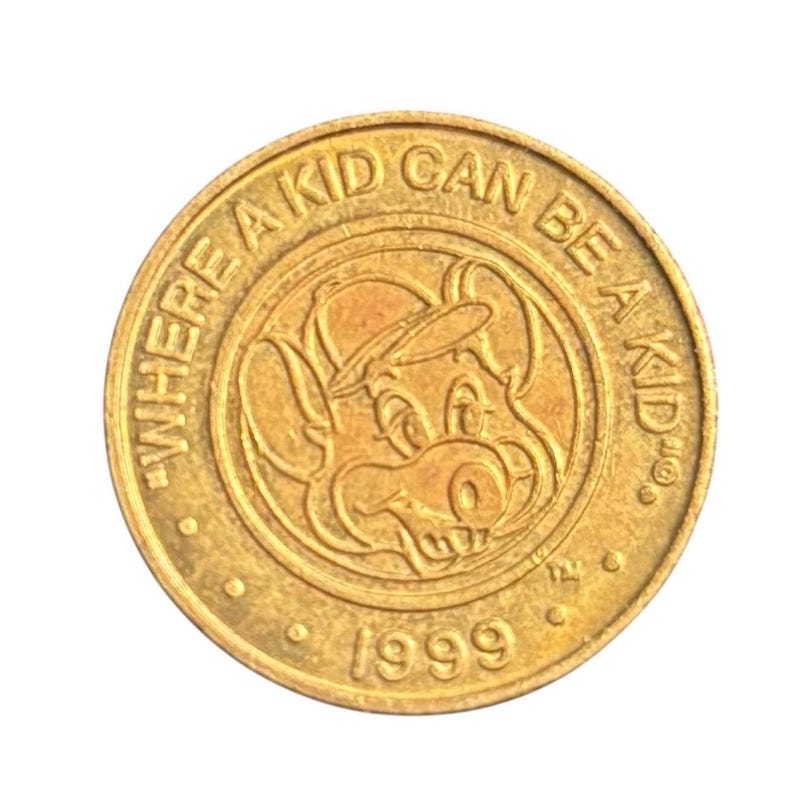 1998 1999 Chuck E Cheese's Tokens 5 Prize Token, Five X Chucky Cheese ...