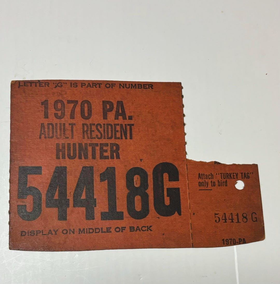 Vintage 1970 Hunting License PA, Adult Resident Hunter, Turkey Tag ...