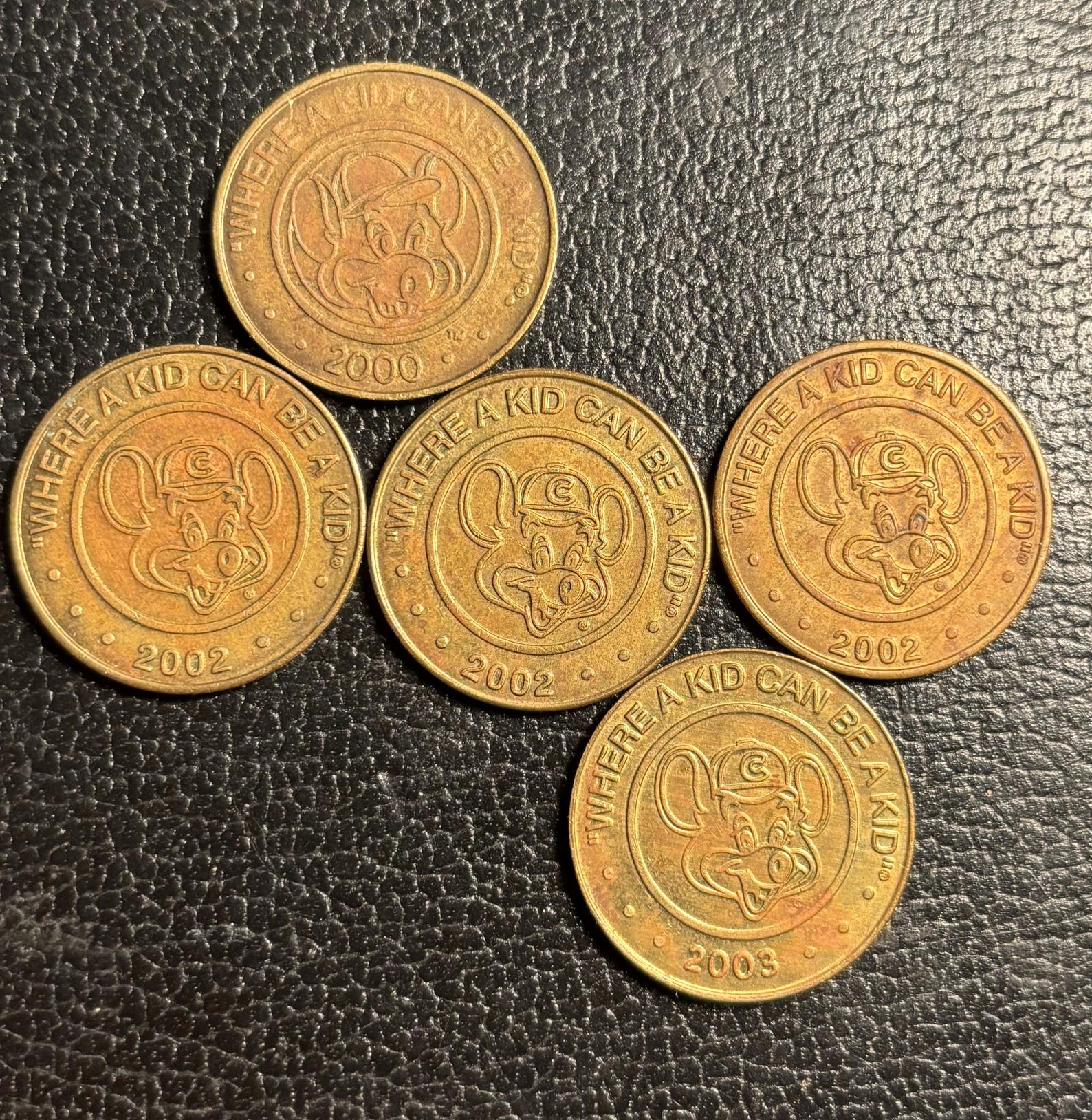 2000, 2002, 2003 Chuck E Cheese's Tokens 5 Prize Token, Chucky Cheese ...