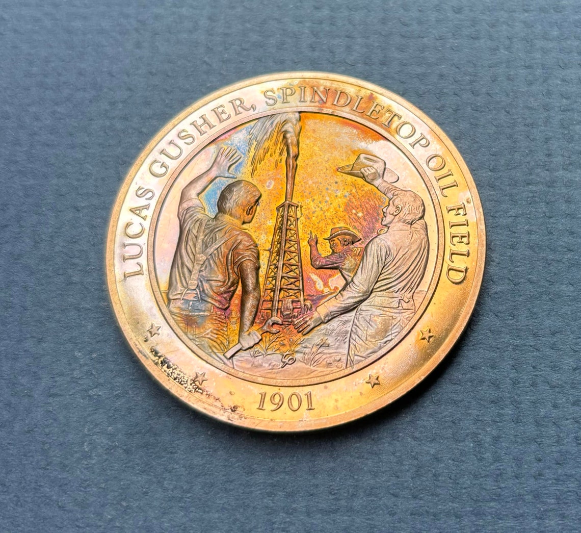 1968 Franklin Mint, Lucas Gusher, Spindle Top Oil Field 1901, Coin ...
