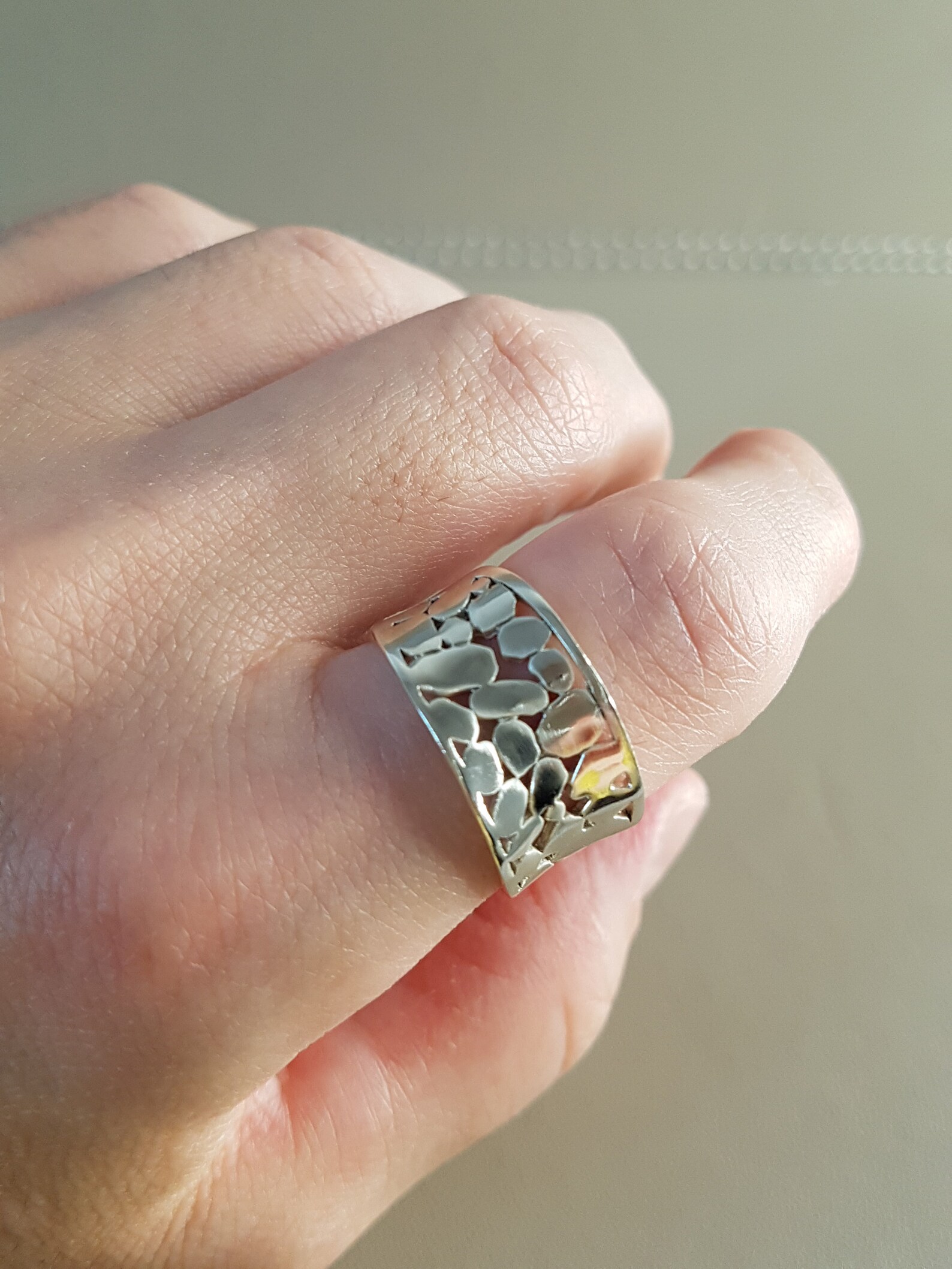 Silver Plated Rock Pattern Ring, Silver Stone Patterned Ring ...
