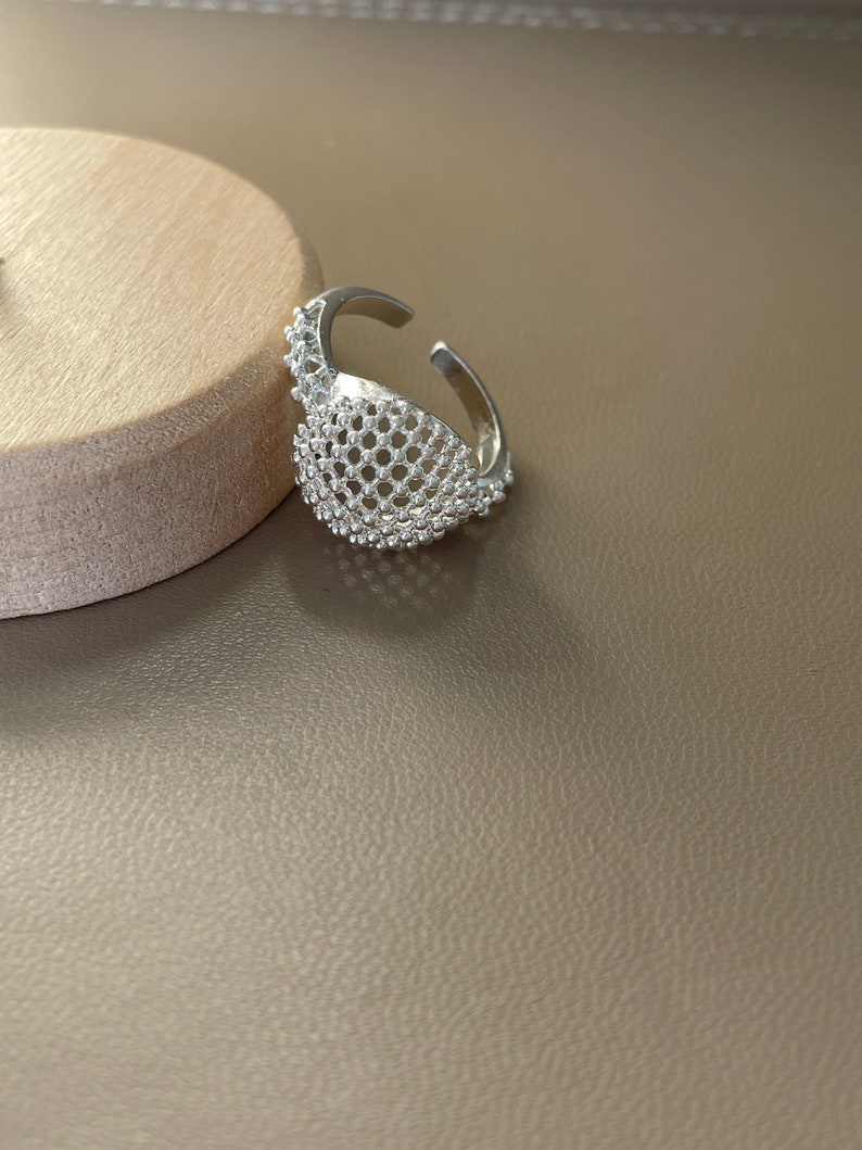 Silver Tiny Dot Ring, Vintage Dot Ring, Dainty Ring, Adjustable Ring, Chunky Boho Ring, Dot ...
