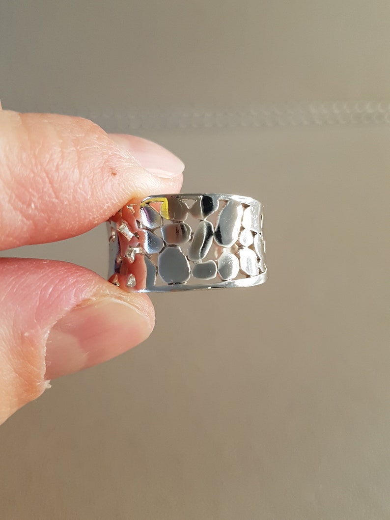 Silver Plated Rock Pattern Ring, Silver Stone Patterned Ring ...