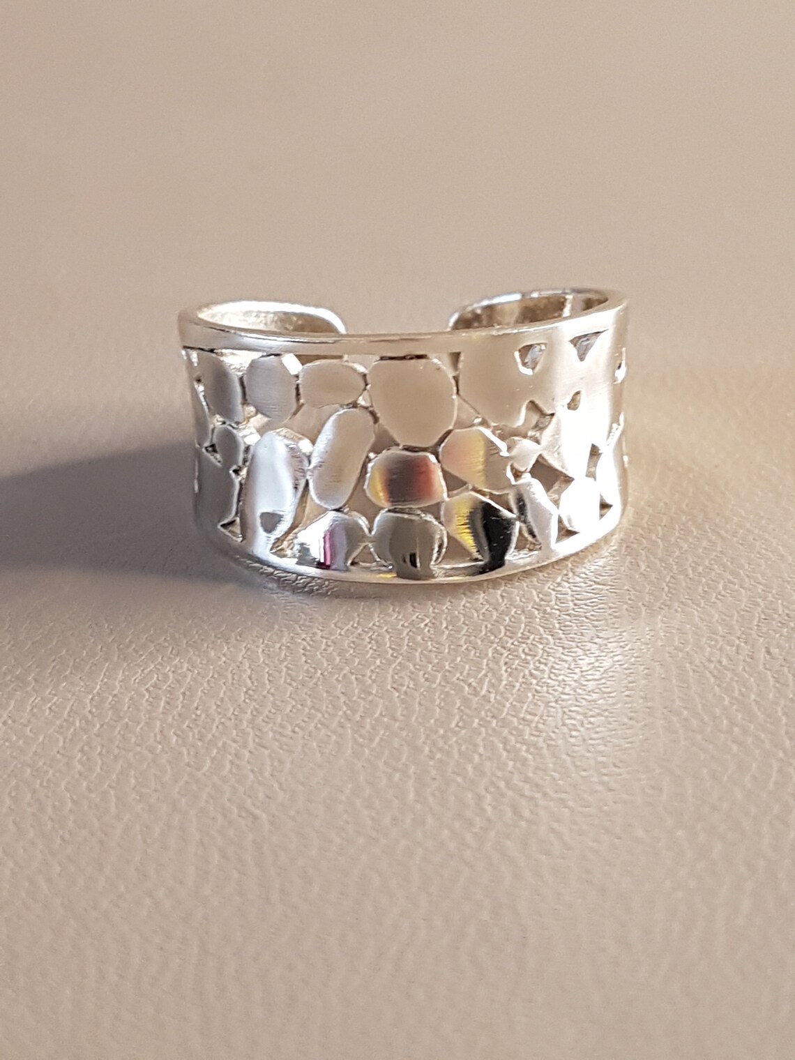 Silver Plated Rock Pattern Ring, Silver Stone Patterned Ring ...