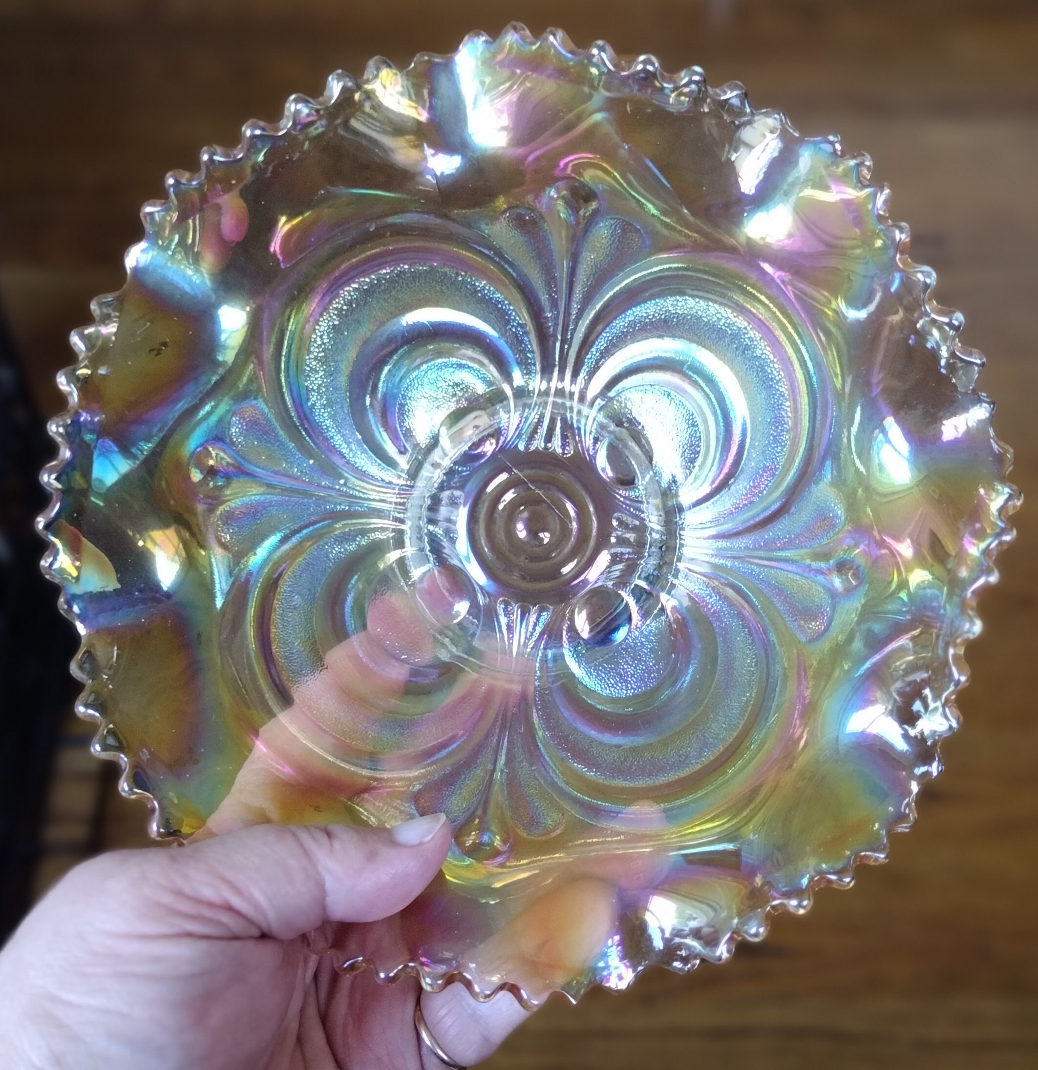 Vintage Imperial Carnival Glass Scroll Embossed Bowl With Plain ...