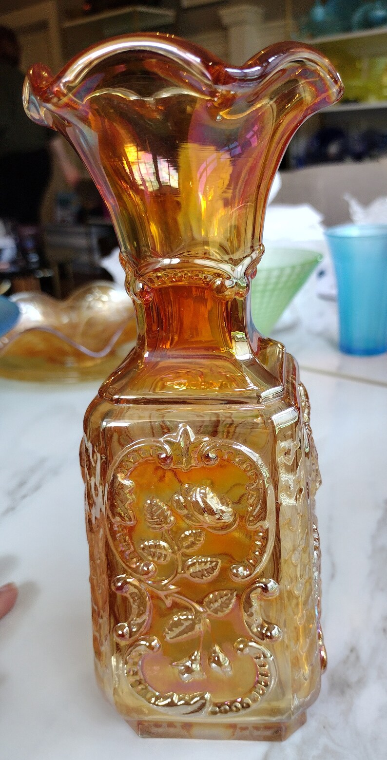 Revival Era Carnival Glass Imperial Jester A.k.a Rose and Jester Vase ...