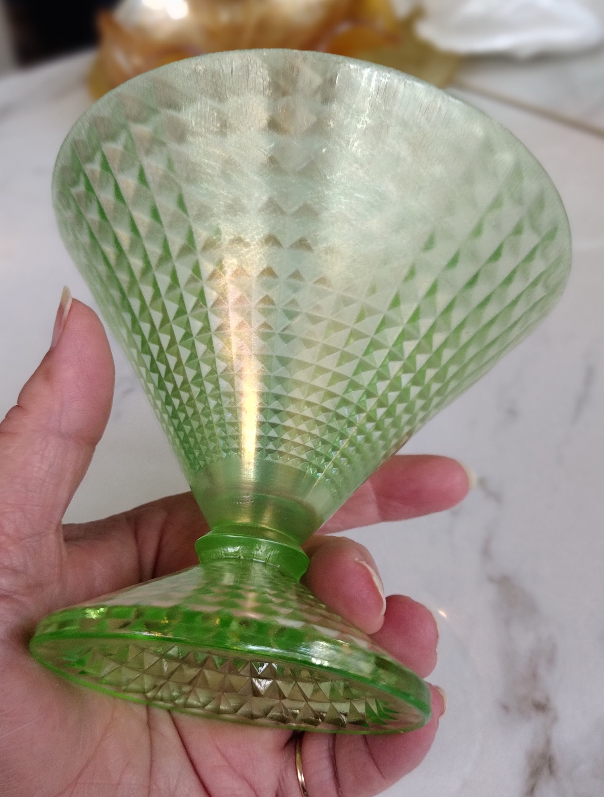 Vintage Fenton Stretch Glass Candy Base in Florentine Green 568 ...