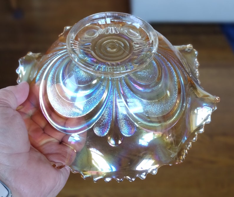 Vintage Imperial Carnival Glass Scroll Embossed Bowl With Plain ...