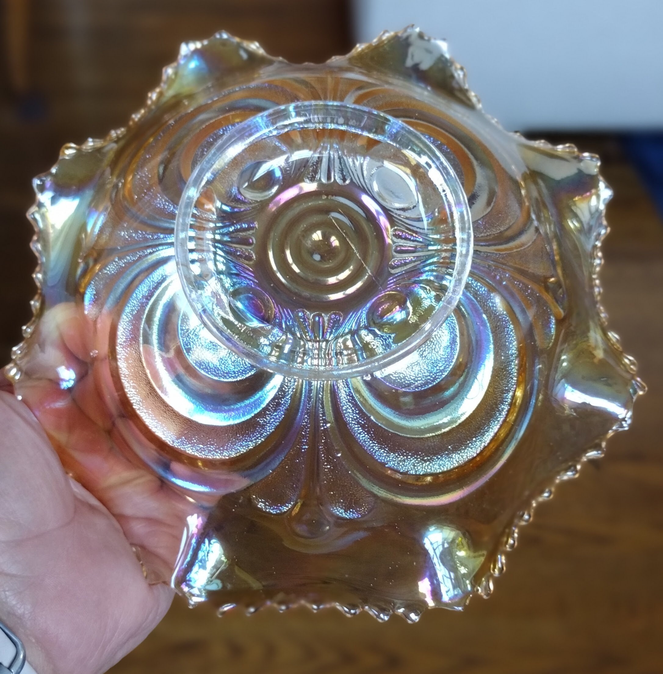 Vintage Imperial Carnival Glass Scroll Embossed Bowl With Plain ...