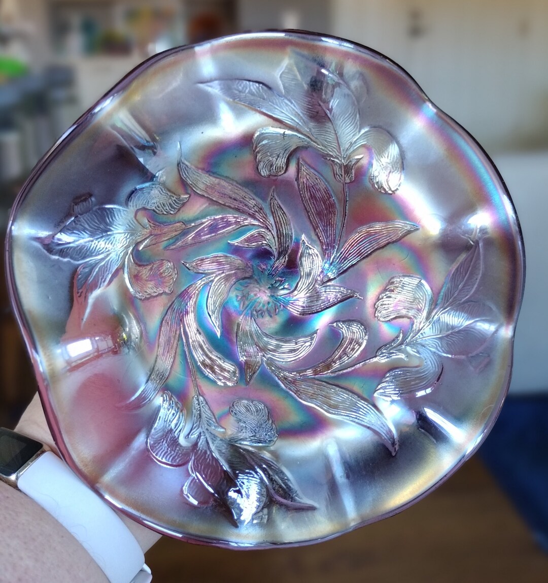Vintage Fenton Carnival Glass Compote in Amethyst Iris - Etsy